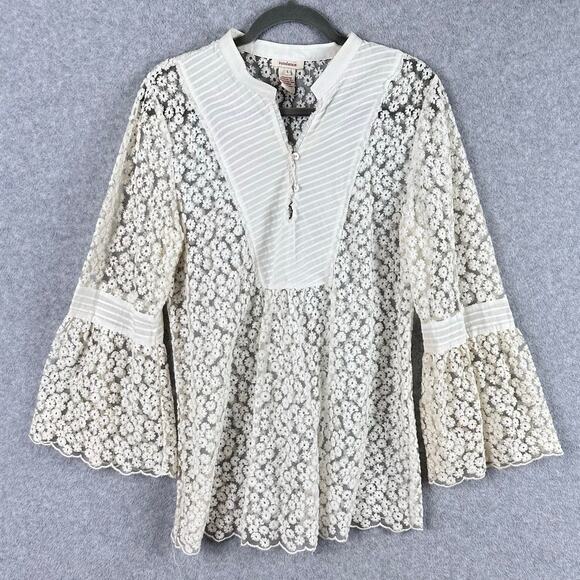Sundance | Tops | Sundance Floral Lace Blouse Size L Cream White Bell ...